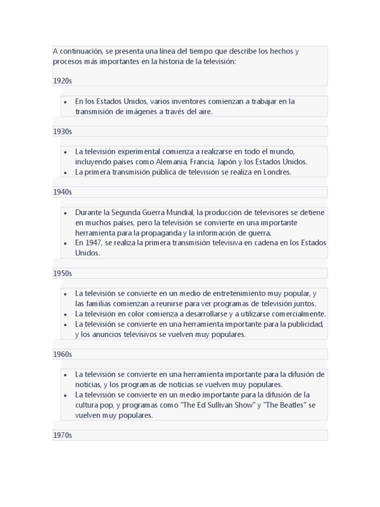 Evolución de la Televisión: Línea del Tiempo | PDF | Televisión ...