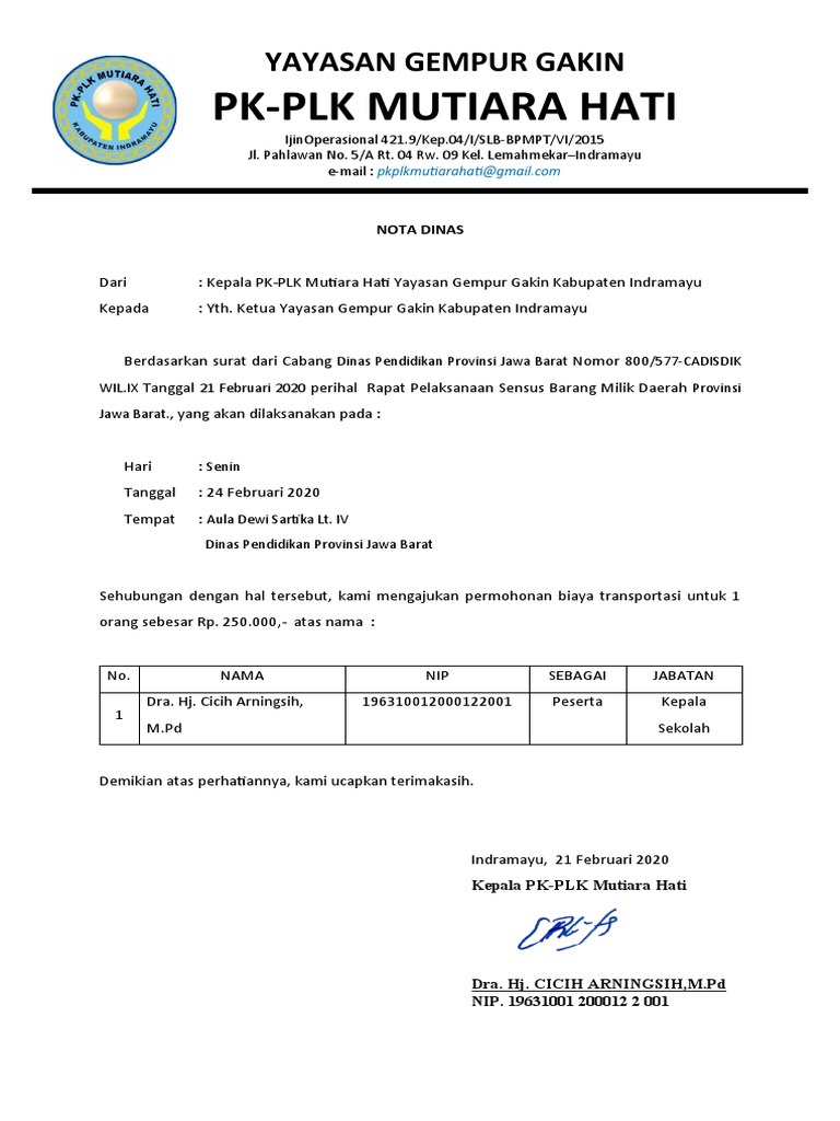 Pengajuan Transport Perjalanan Dinas | PDF