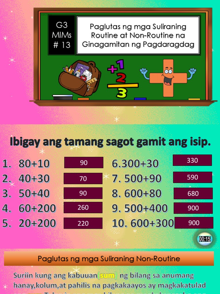 Math 3 Paglutas NG Mga Suliraning Routine at Non Routine Na Ginagamitan NG Pagdaragdag | PDF