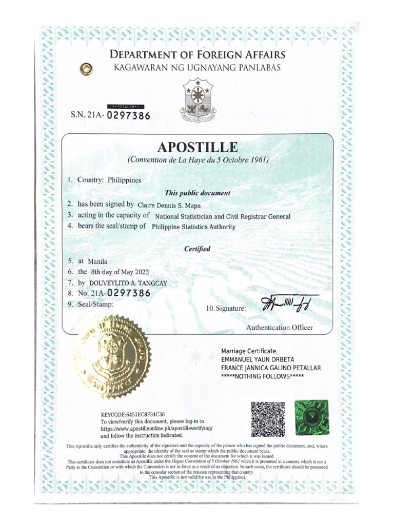 APOSTILLE MarriageCert | PDF