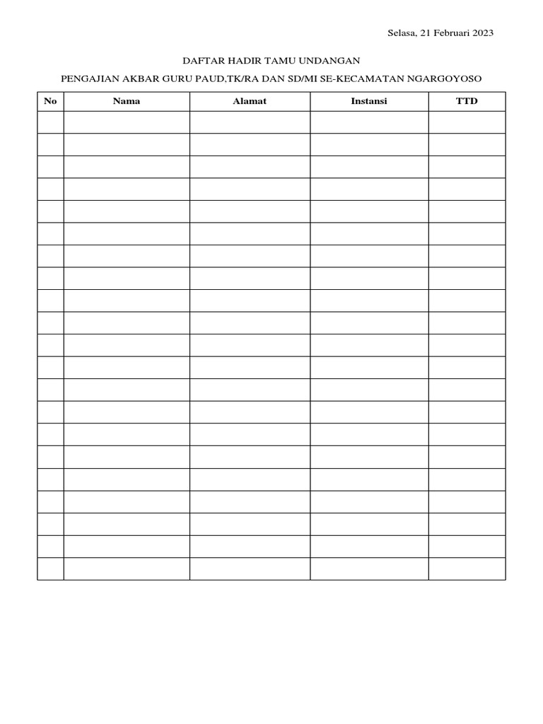 Daftar Hadir Tamu Undangan | PDF