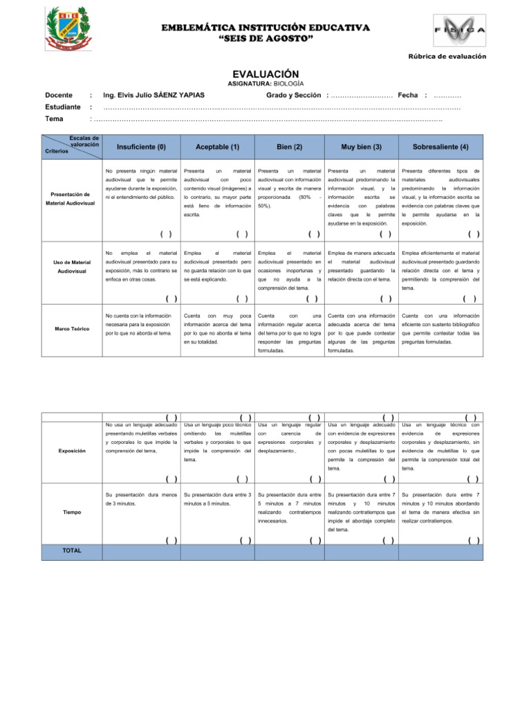 Rúbrica de Evaluación Final de Biologia | PDF