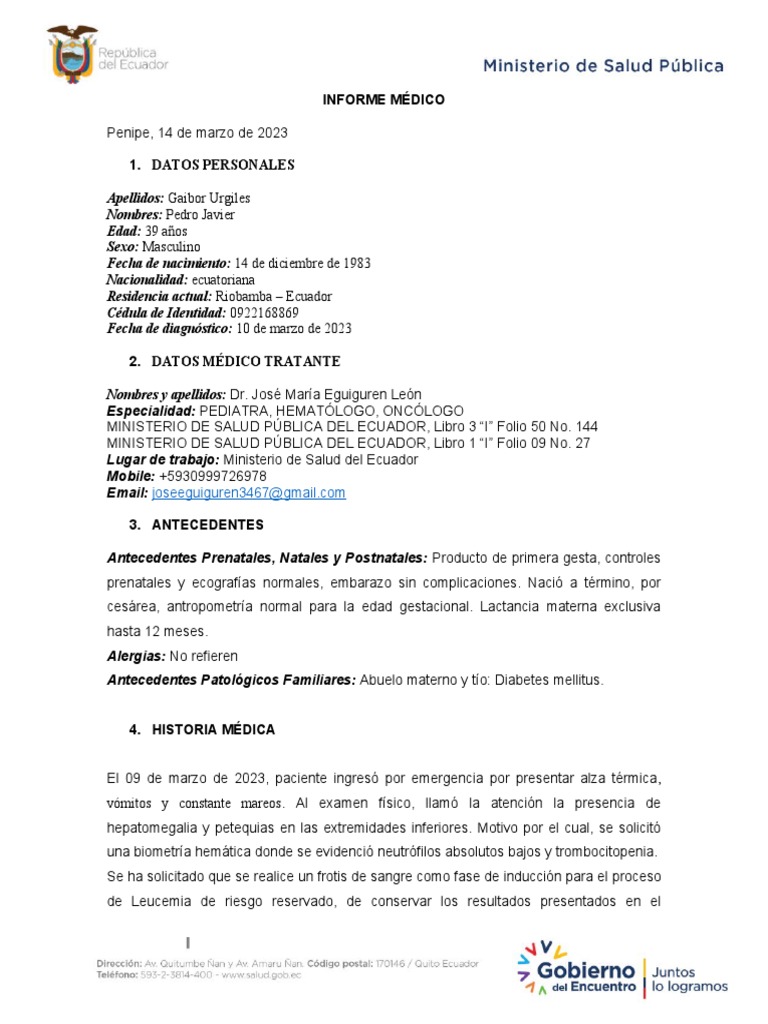 Informe Médico | PDF | Causas de la muerte | Especialidades Medicas