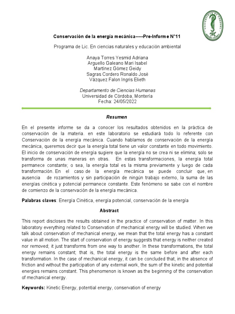 Conservación de La Energía Mecánica | PDF