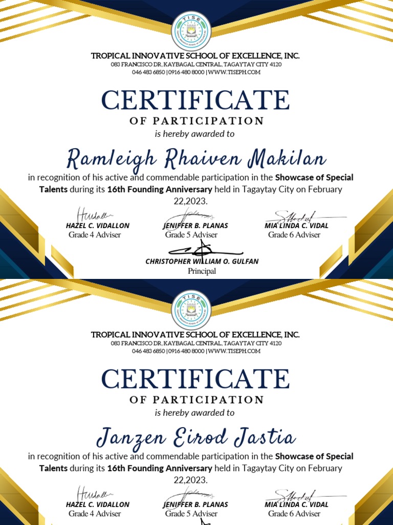 Grade 5 Certificates | PDF