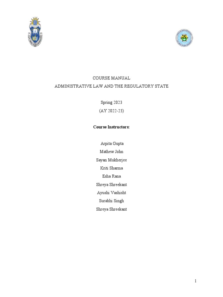 Draft Course Manual, Administrative Law and The Regulatory State, Spring 2023 | PDF