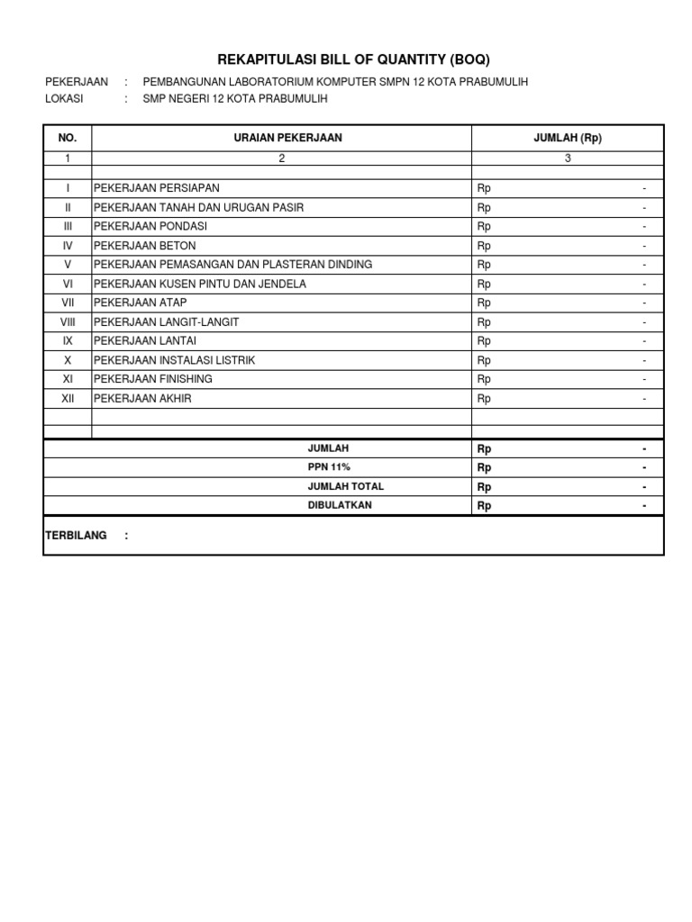 BOQ, Pemb Lab Kom SMPN 12 PBM - DAK | PDF