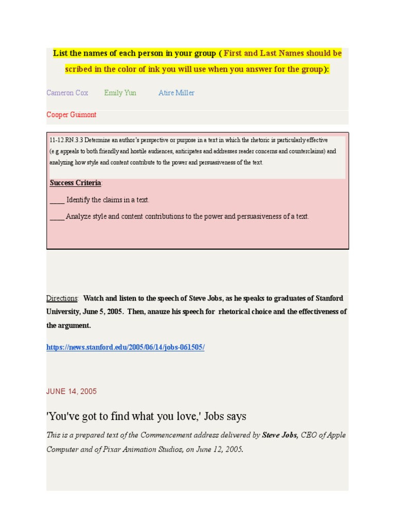 Steve Jobs Commencement Speech AP Argument 2022 | PDF | Typography ...