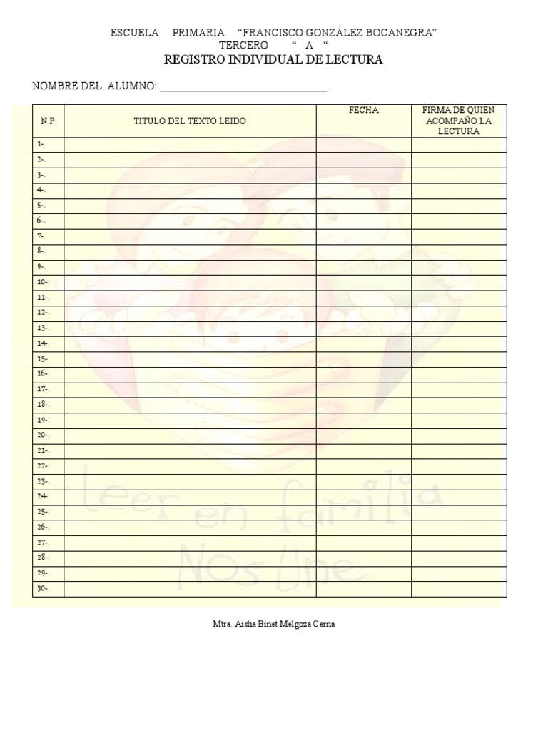 Formato de Registro de Lectura. | PDF