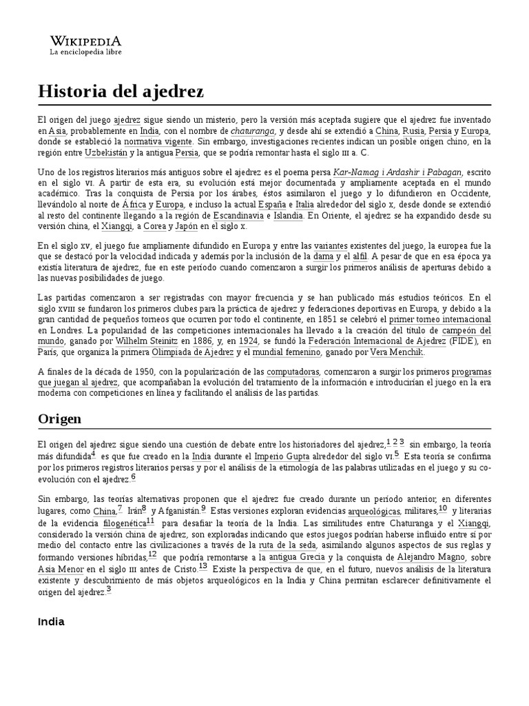Historia Del Ajedrez | PDF | Jugadores de ajedrez | Ajedrez