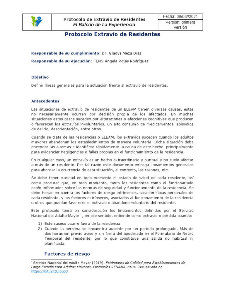 8. Protocolo Extravío de Residentes | PDF | Medicina | Especialidades ...