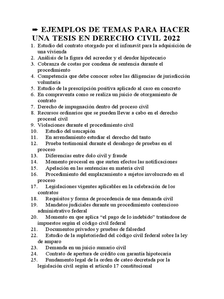 Ejemplos de Temas para Hacer Una Tesis en Derecho Civil 2022 | PDF ...