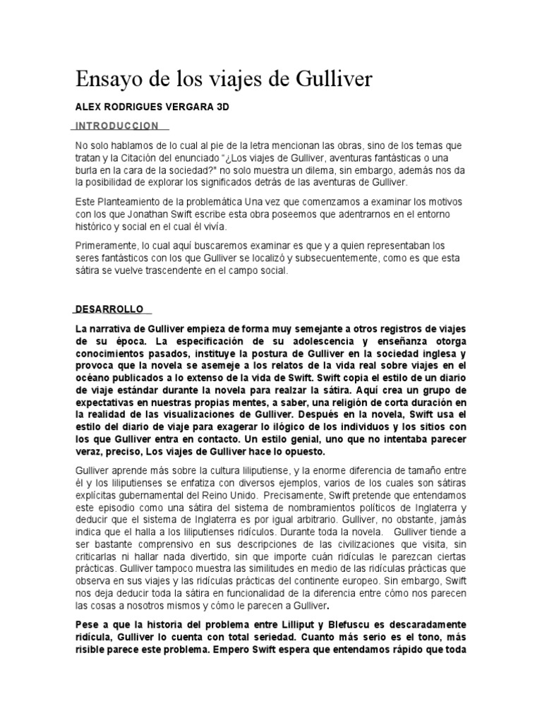 Ensayo de Los Viajes de Gulliver 2 | PDF