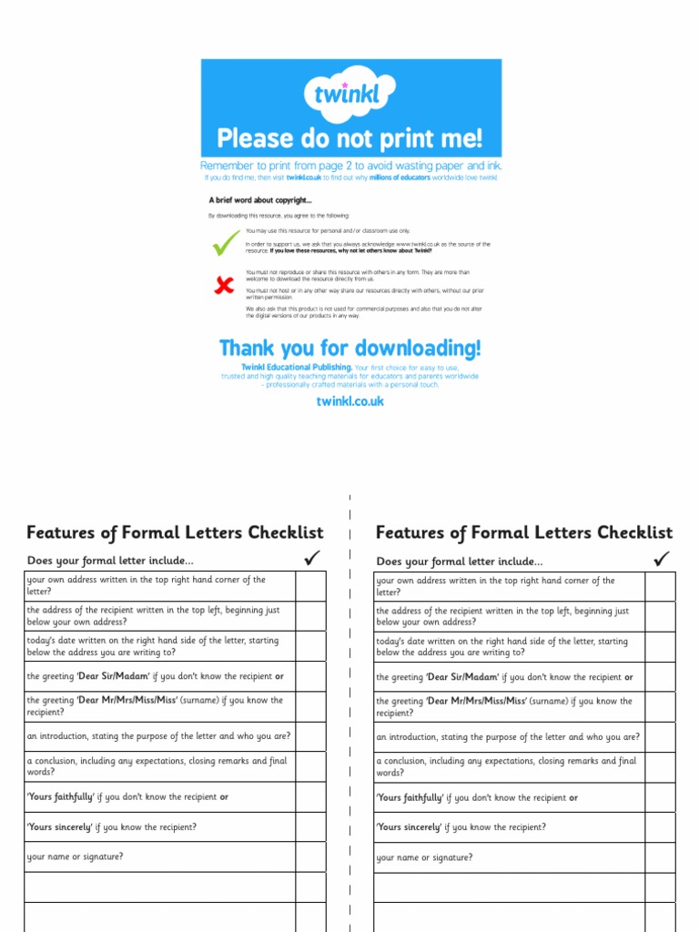 T2 E 241 Formal Letter Writing Checklist | PDF