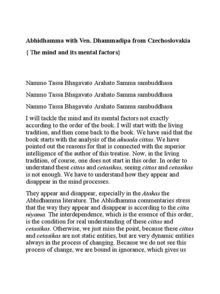 dhammadipa 2009 Introduction to Abhidhamma | PDF