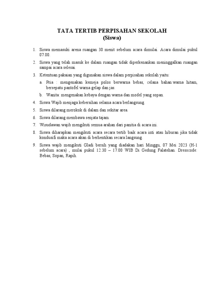 Tata Tertib Perpisahan Sekolah | PDF