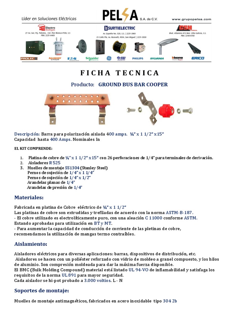 Ficha Tecnica Bus Barra Cobre 400 Amp | PDF