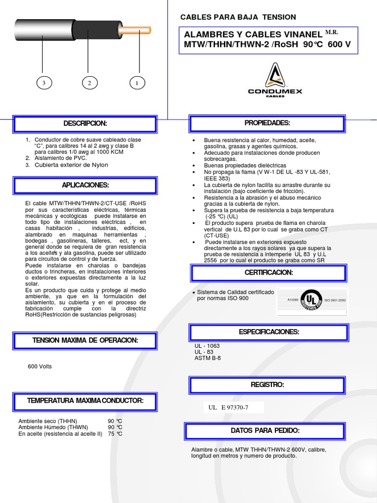 Ficha Tecnica, HT MTW-THHN-THWN-2 Condumex | PDF | Aislador (Electricidad) | Naturaleza
