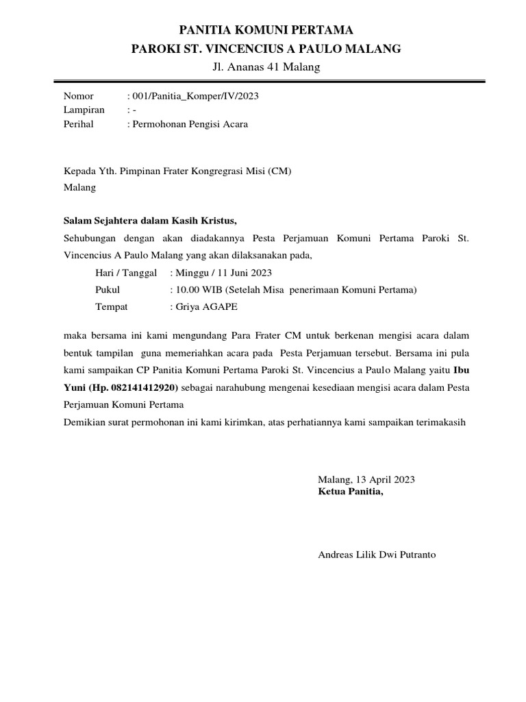 Surat PANITIA KOMUNI PERTAMA | PDF