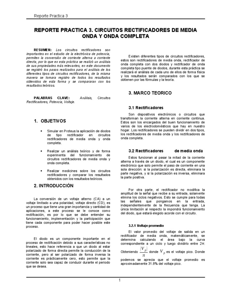 Reporte Practica 3 Sep | PDF | Rectificador | Diodo