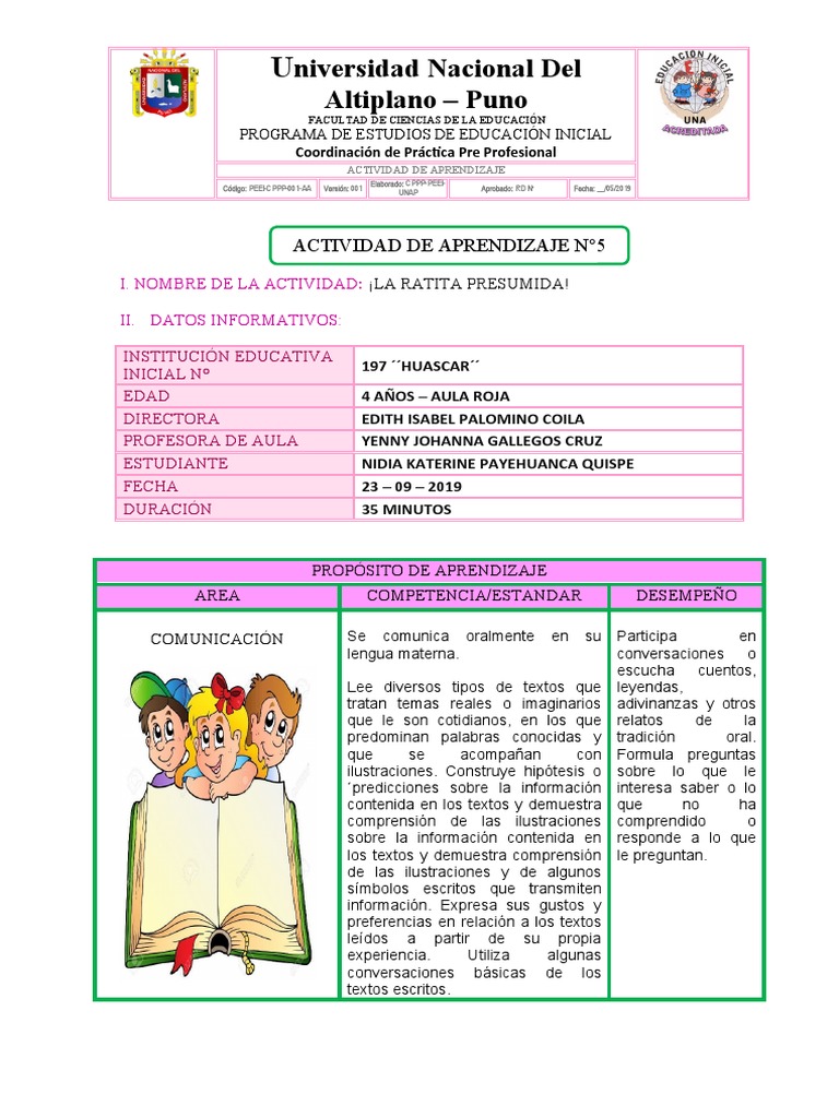 Actividades de Aprendizaje: Ratita Presumida | PDF | Educación de la ...