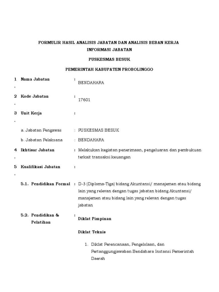 Anjab PUSKESMAS BESUK | PDF