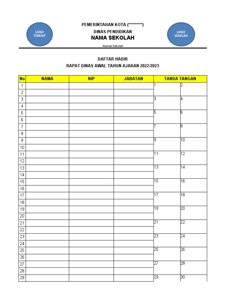 Contoh Daftar Hadir Rapat Dinas Format Excel, Word Dan PDF | PDF