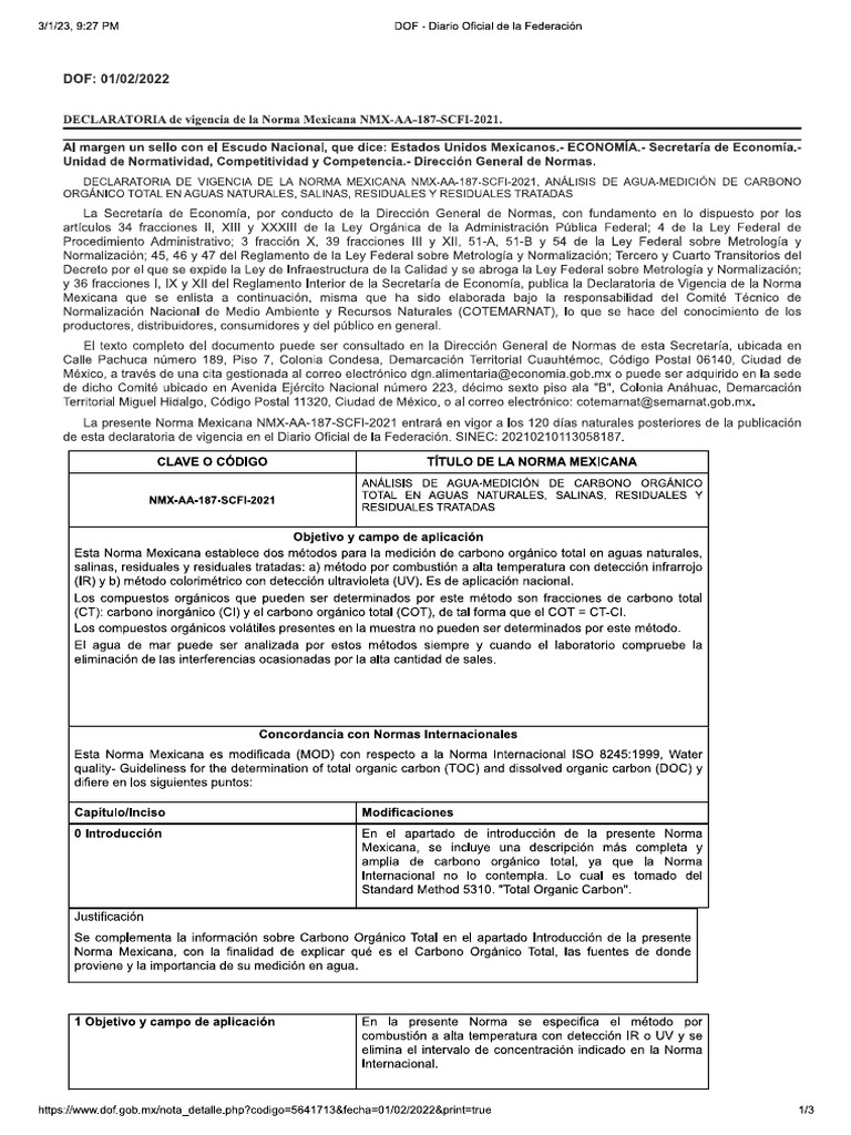 Dof NMX Aa 187 Scfi 2021 | PDF