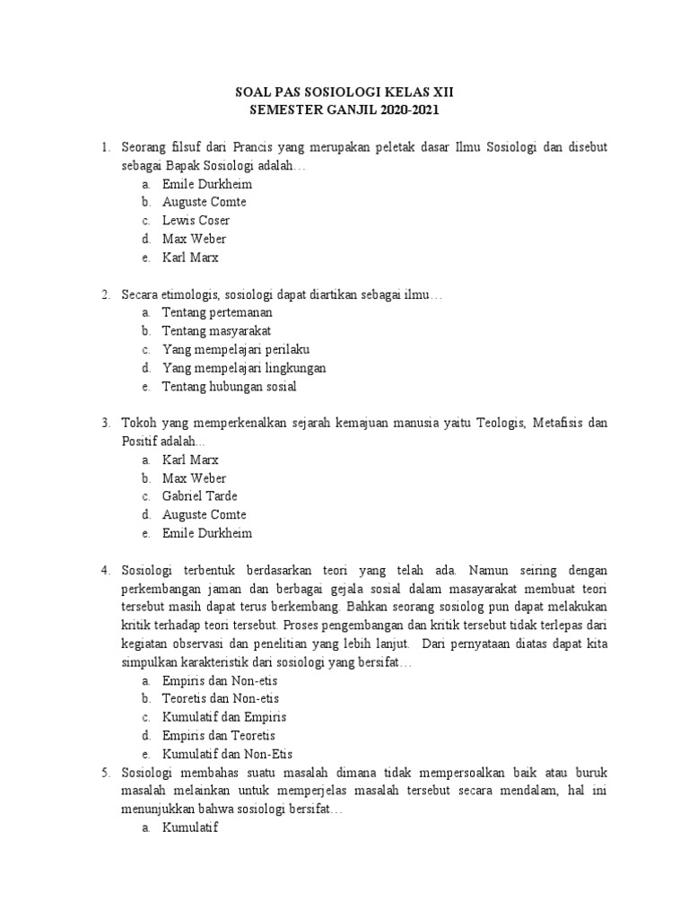 55-Soal Pas Sosiologi Kls X SMT Ganjil 20-21 | PDF
