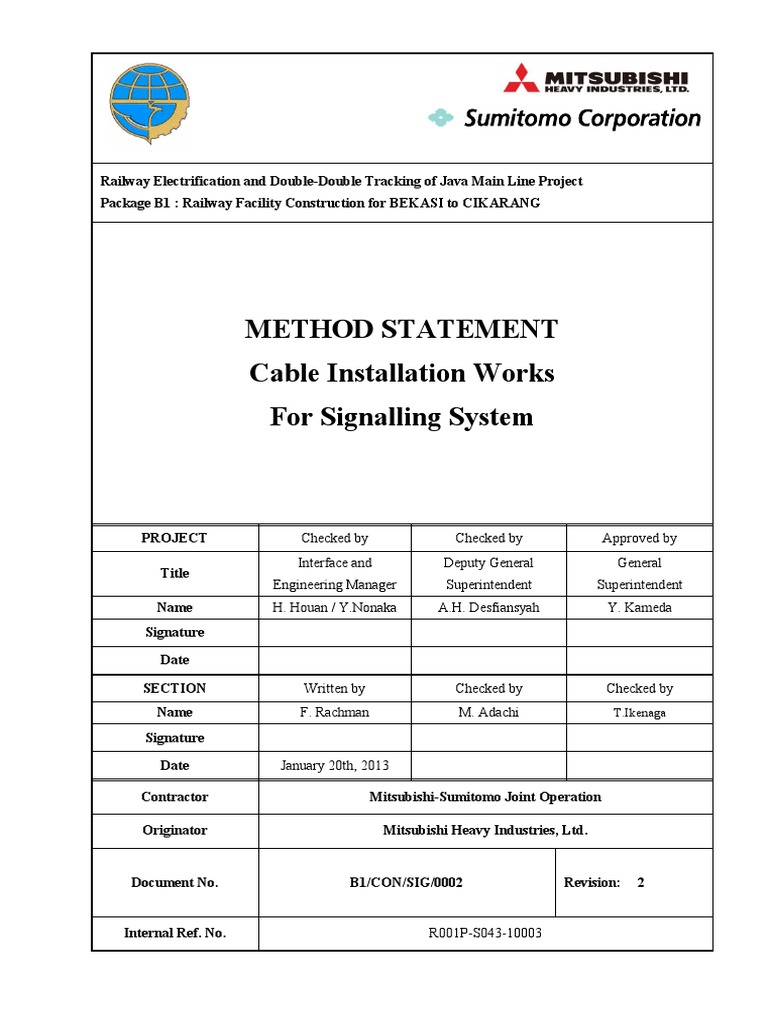 0001.SIG Method Statement - Cable Installation (Engineer Rev.1 Nov 14th ...
