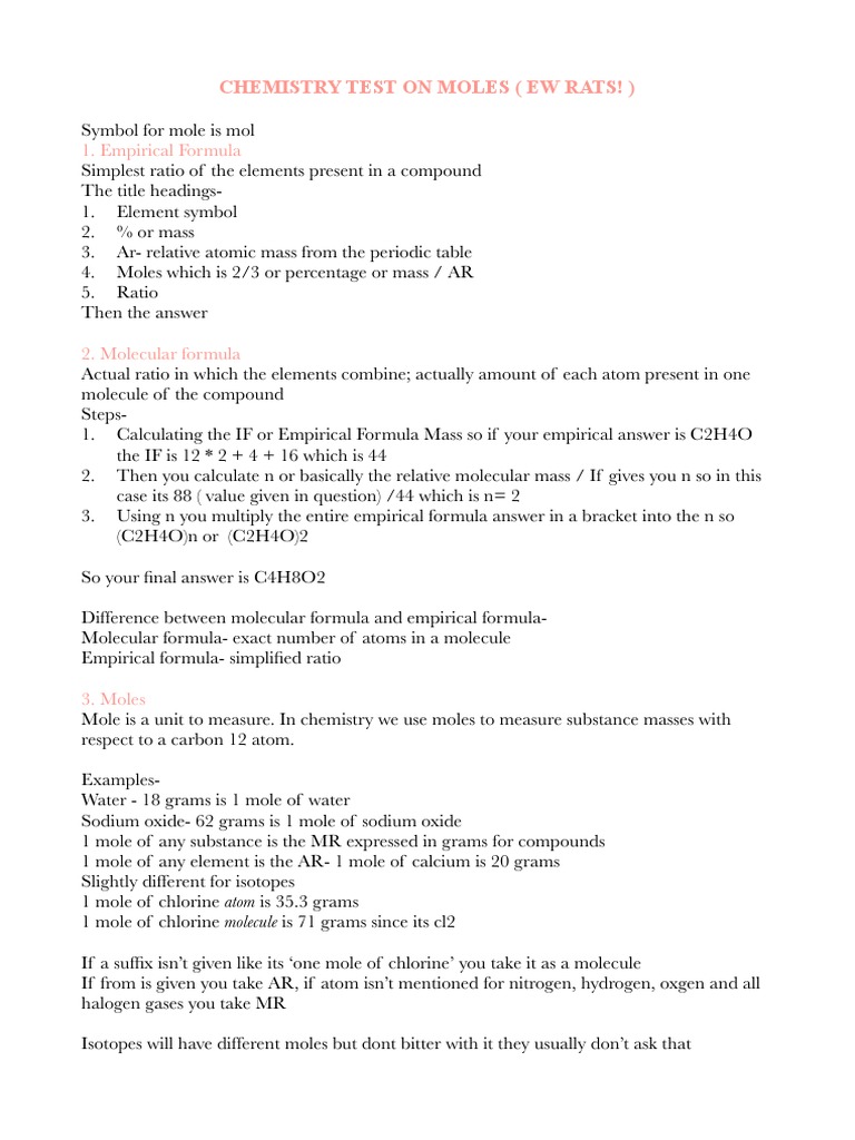 Using Moles Notes Igcse | PDF