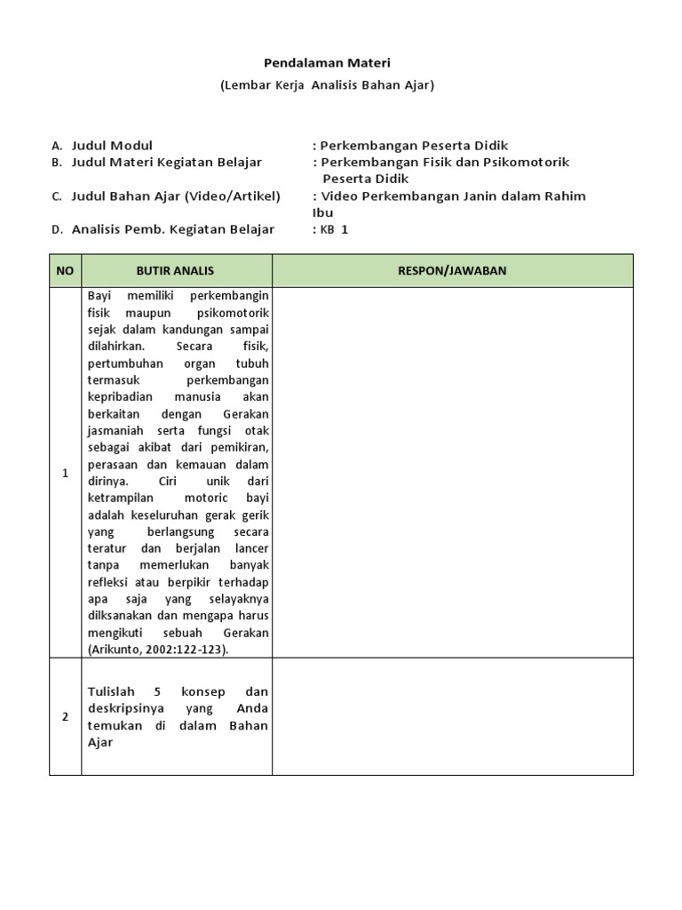 LK Analisis Bahan Ajar KB 1,1 | PDF