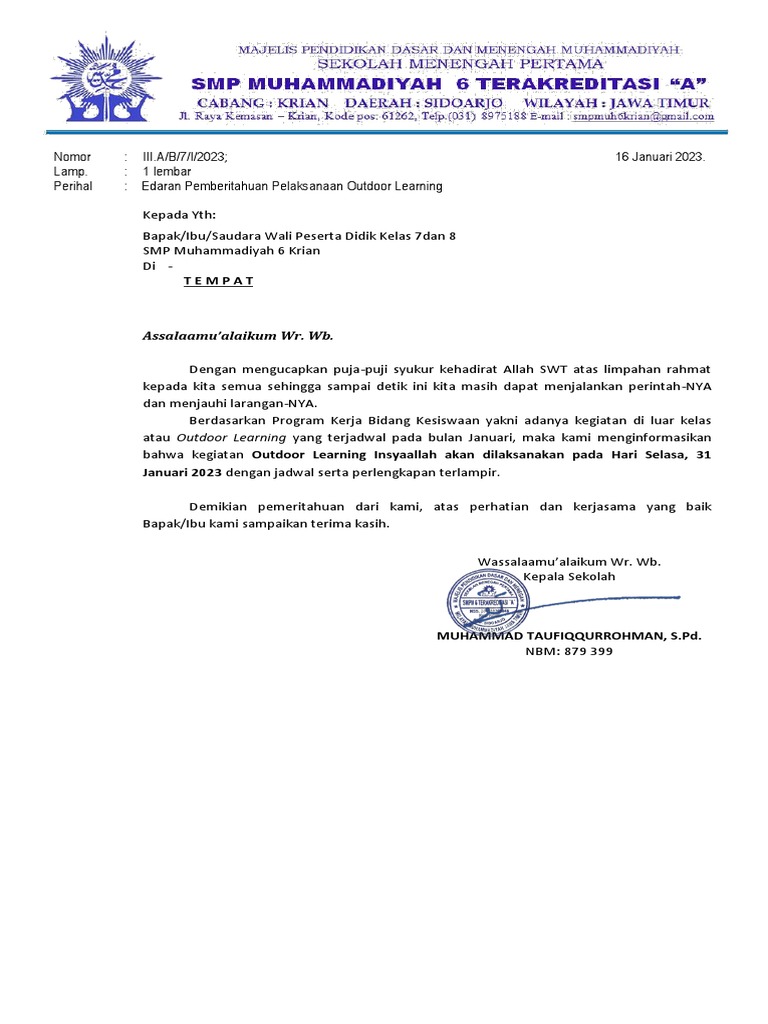 Edaran Odl Kelas 7,8 | PDF