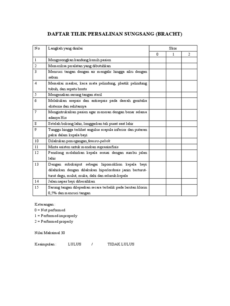Osce Daftar Tilik Persalinan Sungsang | PDF