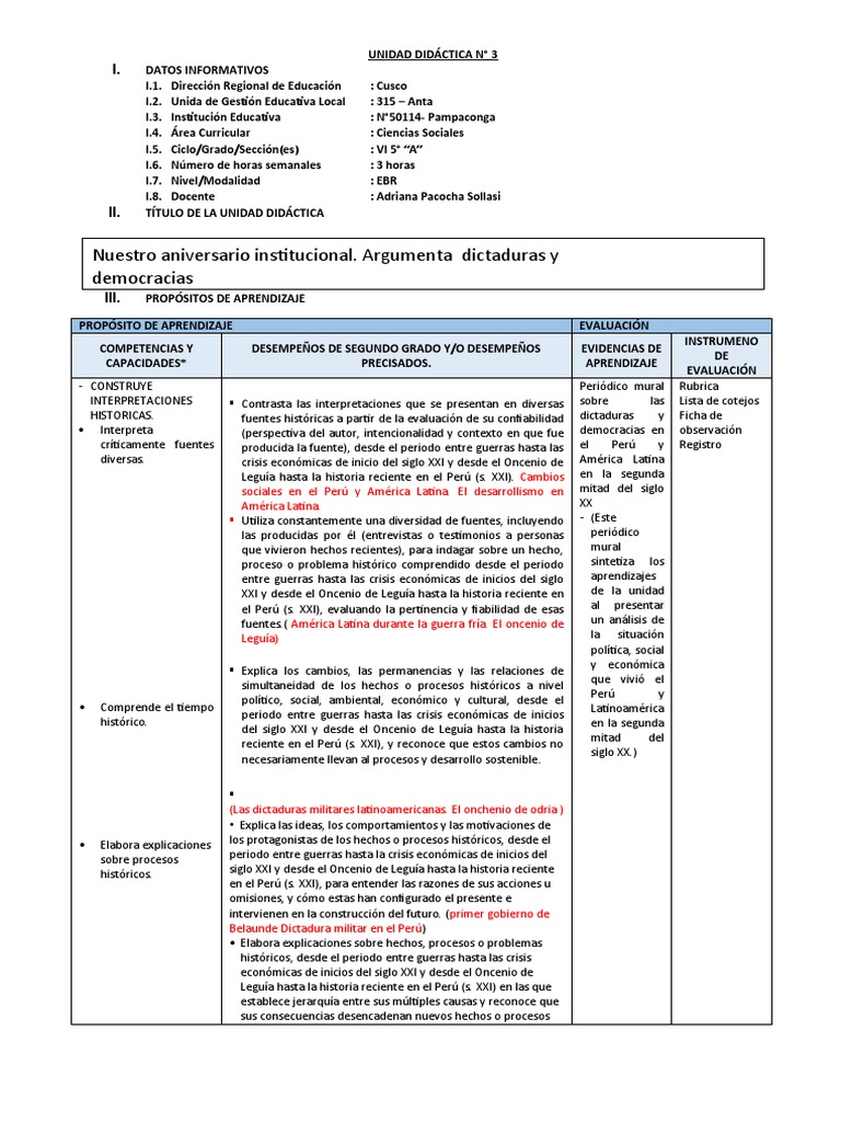 Unidad Didáctica Iii Quinto | PDF | Aprendizaje | Evaluación
