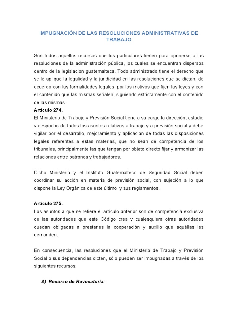 Impugnación de Las Resoluciones Administrativas de Trabajo | PDF Impugnación de Las Resoluciones Administrativas de Trabajo | PDF