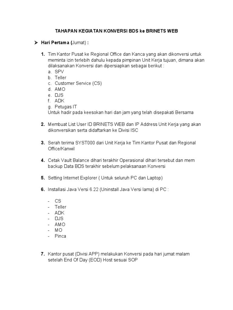 Tahapan Kegiatan Konversi Bds Ke Brinets Web | PDF