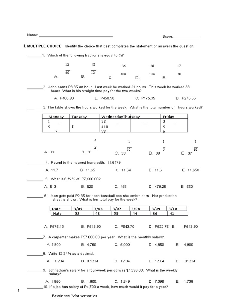 Bus - Math 1st Quarter Exam | PDF Bus - Math 1st Quarter Exam | PDF