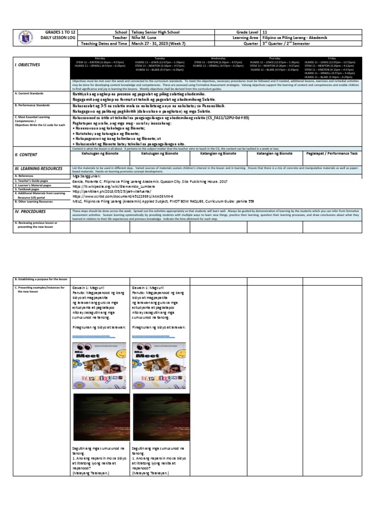 FPL - Akad. DLP W7 | PDF | Learning | Teachers