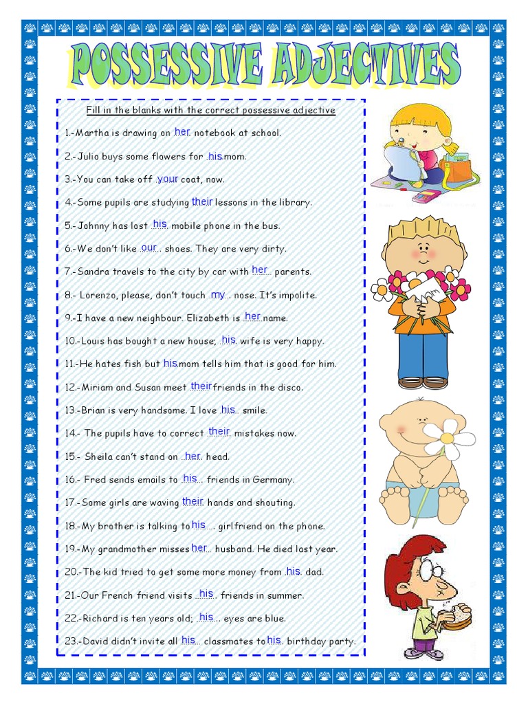 HOMEWORK Possessive Adjectives Worksheet | PDF