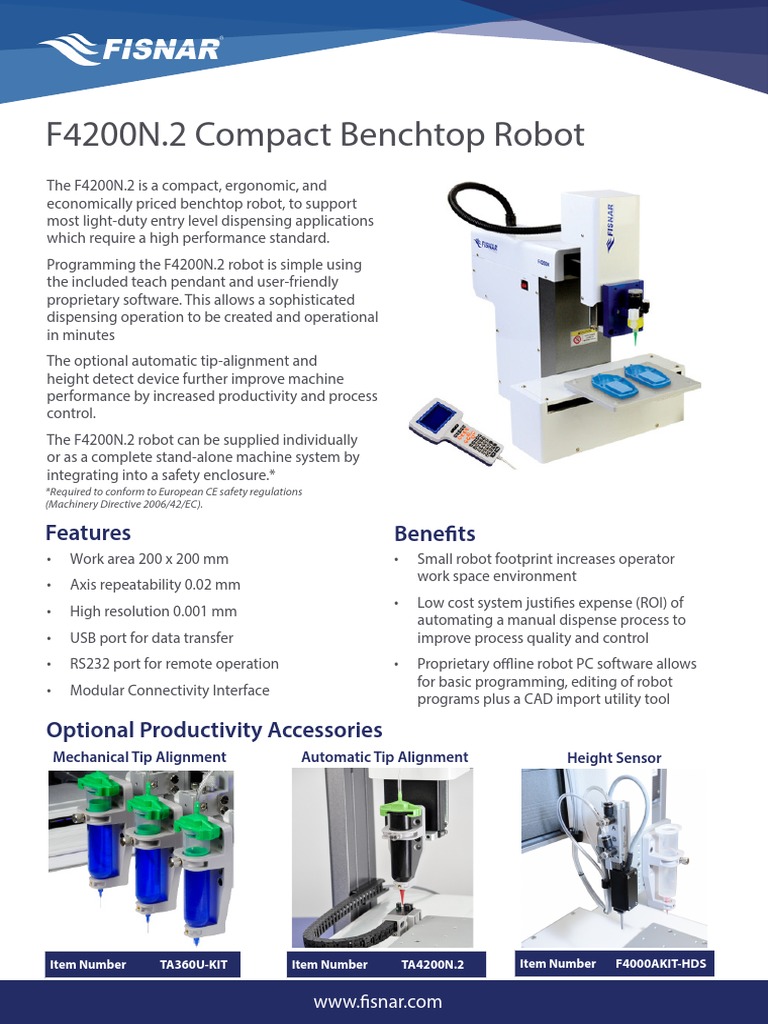 Fisnar Sales Sheet F4200N.2 Benchtop Dispensing Robot | PDF