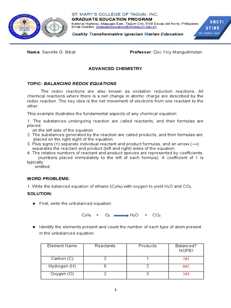 Balancing Redox Equations: A Detailed Explanation of Balancing ... Balancing Redox Equations: A Detailed Explanation of Balancing ...