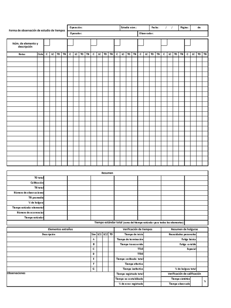 Formato Estudio De Tiempos Pdf