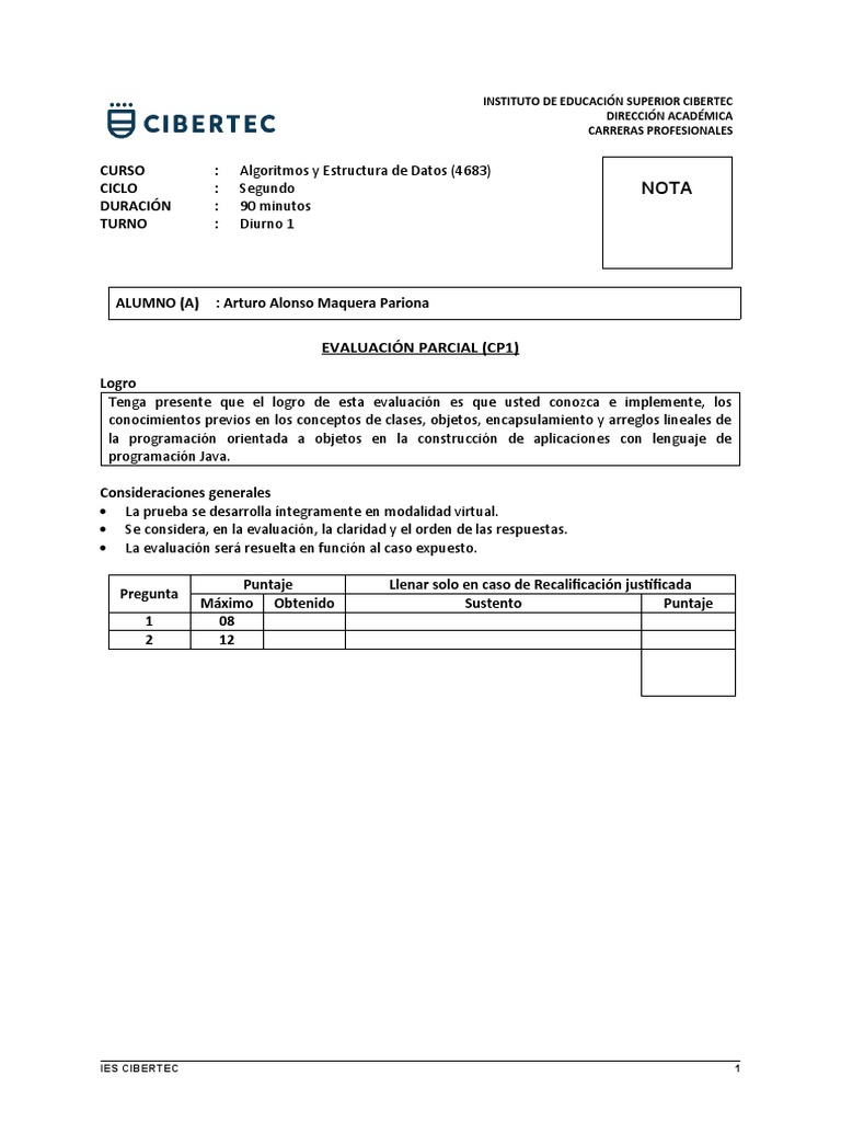 4683 Algoritmos Y Estructura De Datos Cp1 Diurno 1 Pdf