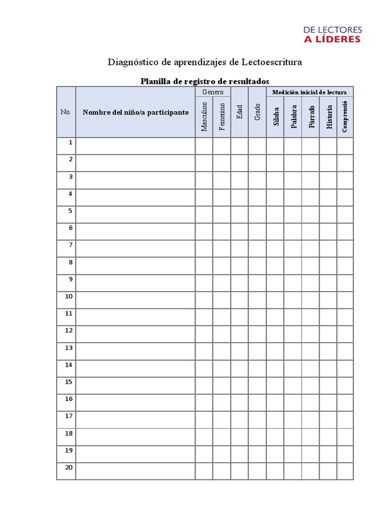 3-Planilla de Registro. Prueba de Lectura | PDF