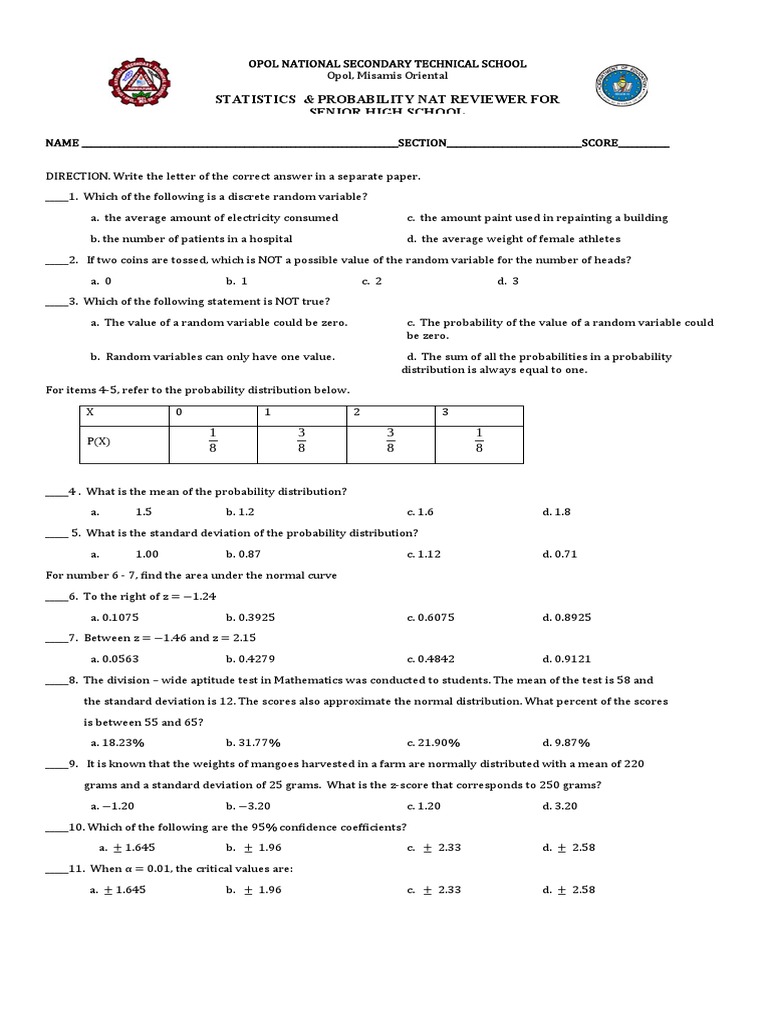 Statprob Nat Reviewer | PDF