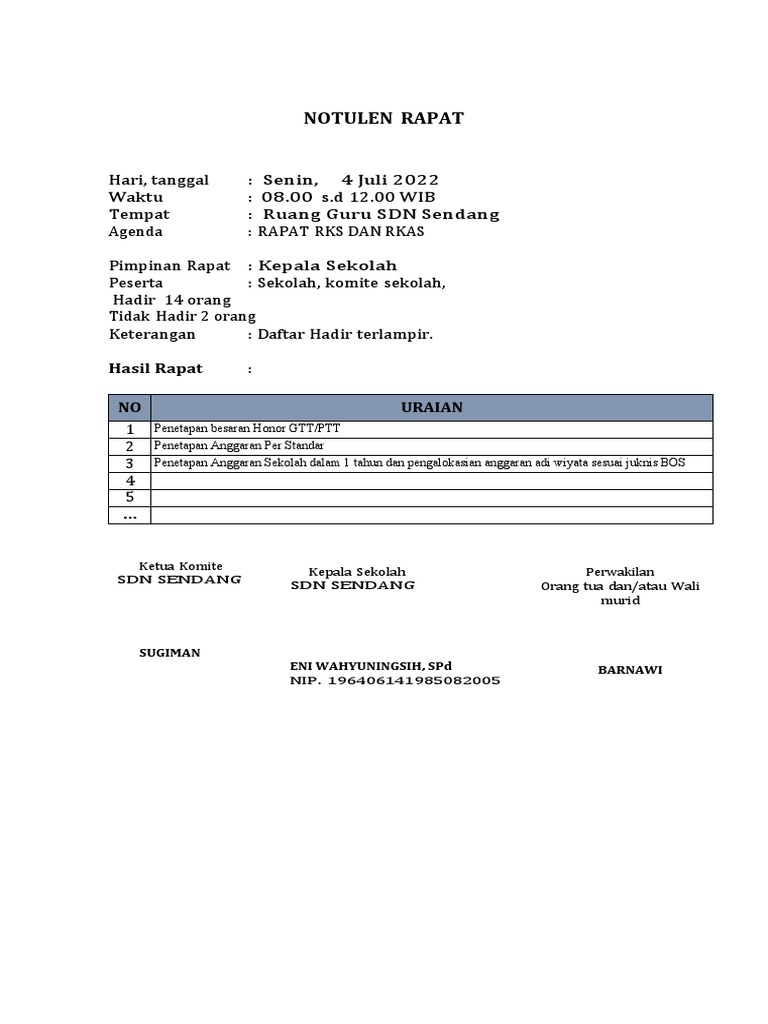 NOTULEN RAPAT Rks Rkas | PDF | Karier & Perkembangan