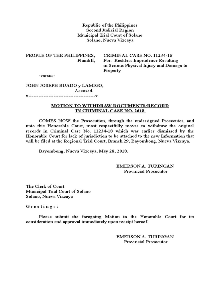 Motion to Withdraw Documents | PDF