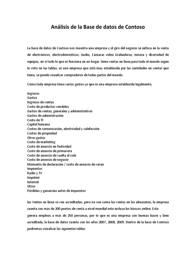 Análisis de La Base de Datos de Contoso | PDF