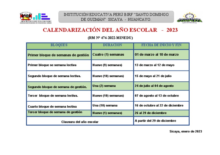 Calendarización Del Año Escolar - Bloques | PDF